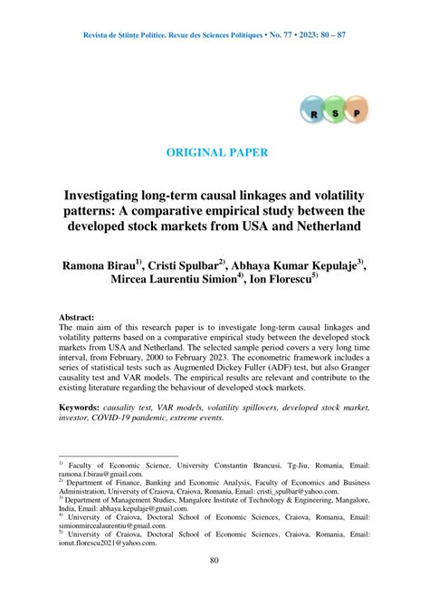 Pdf Investigating Long Term Causal Linkages And Volatility Patterns A Comparative Empirical