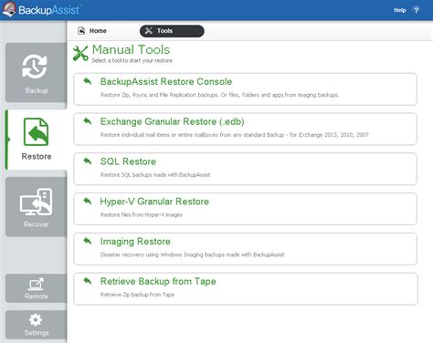Restore Tab Backupassist