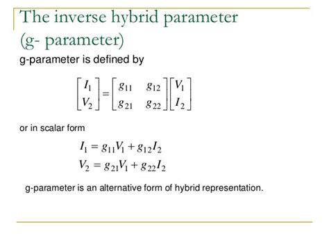 inverse h parameters and interrelation with other parameters