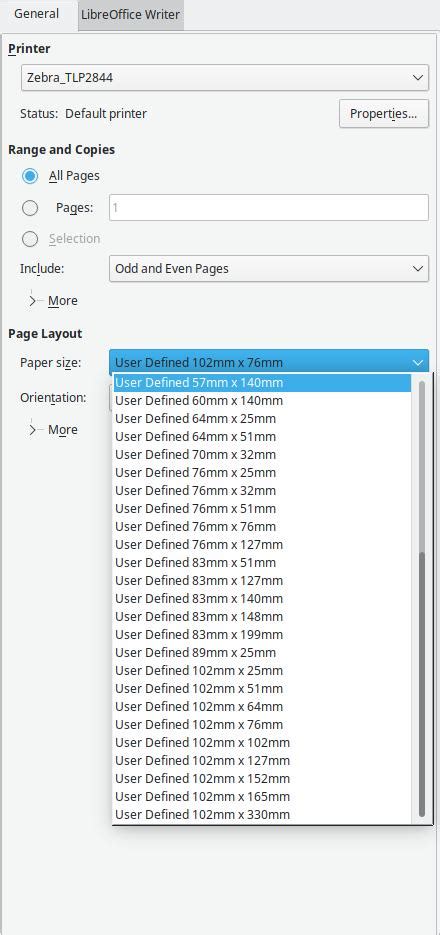 Label Setup In Writer Correctly But Print Has No Option For Correct