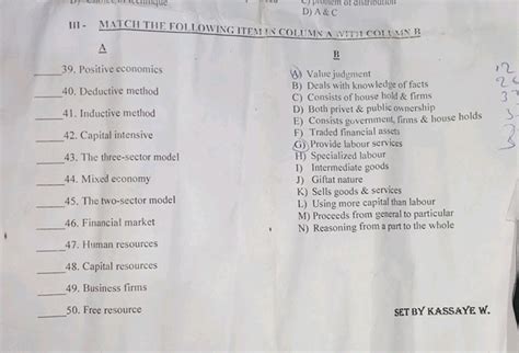 III MATCH THE FOLLOWING ITEM IN COLUMN A StudyX