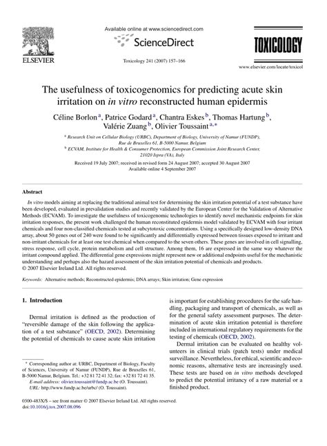 Pdf The Usefulness Of Toxicogenomics For Predicting Acute Skin Irritation On In Vitro