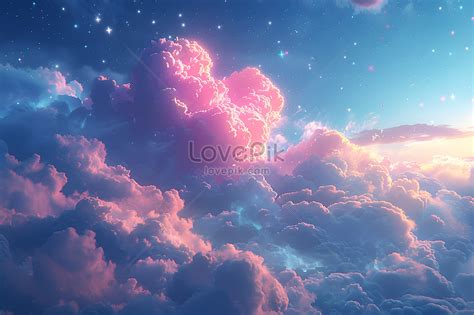 꿈꾸는 별이 빛나는 하늘에 구름 일러스트 무료 다운로드 Lovepik