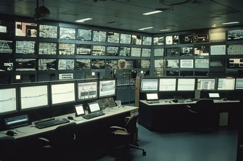 Regulation Of Safety Inside A Cctv Room Shows Many Monitors Stock