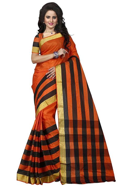 Multicolor Plain Cotton Silk Saree With Blouse Vaansi Creation 2335557