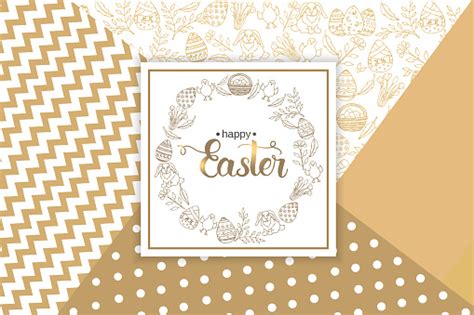 유월 절 손으로 그린 기호 손으로 만든 유행 부활절 인사 카드 행복 한 부활절 황금 현대 기하학적 배경에 글자 벡터 일러스트입니다 배너 전단지 브로셔 엽서 웹에 대 한 개체