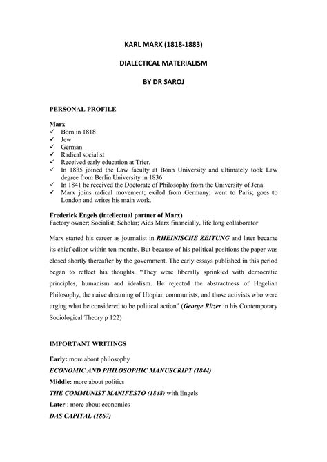 Karl Marx Dialectical Materialism By Dr Sarojpdf