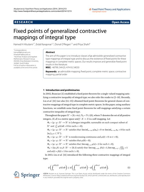Pdf Fixed Points Of Generalized Contractive Mappings Of Integral Type