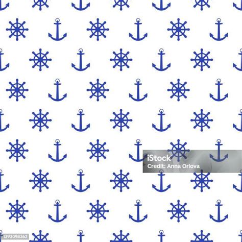 파란색은 앵커 이음새가 없는 패턴을 볼 수 있습니다 플랫 벡터 일러스트 레이 션 패턴에 대한 스톡 벡터 아트 및 기타 이미지