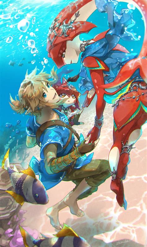 Link Mipha And Sidon The Legend Of Zelda And More Drawn By Shiroi Shiroicbe Danbooru