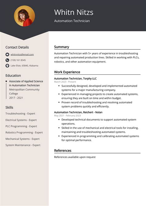 Automation Technician Resume Example Free Guide