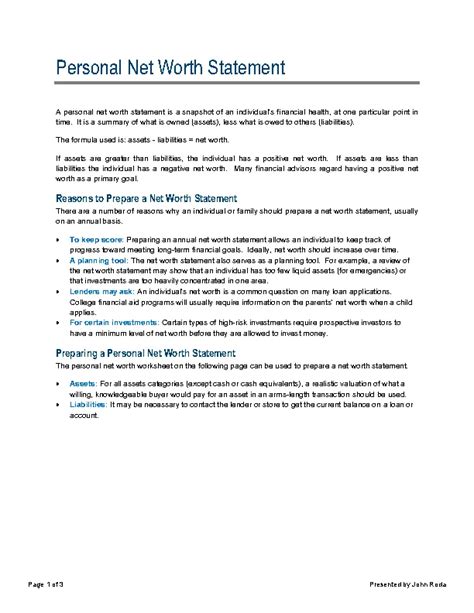 Personal Net Worth Statement PDFSimpli