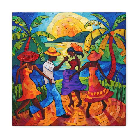 Colorful Haitian Dancers Wall Art Abstract Dance Art Print Vibrant