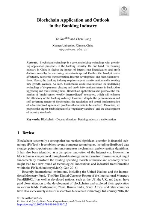 Pdf Blockchain Application And Outlook In The Banking Industry