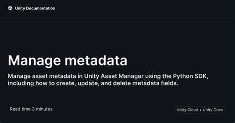 Manage Metadata • Unity Cloud • Unity Docs