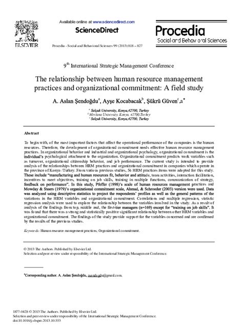 Pdf The Relationship Between Human Resource Management Practices And