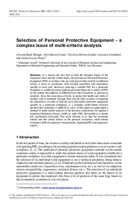 Pdf Selection Of Personal Protective Equipment A Complex Issue Of