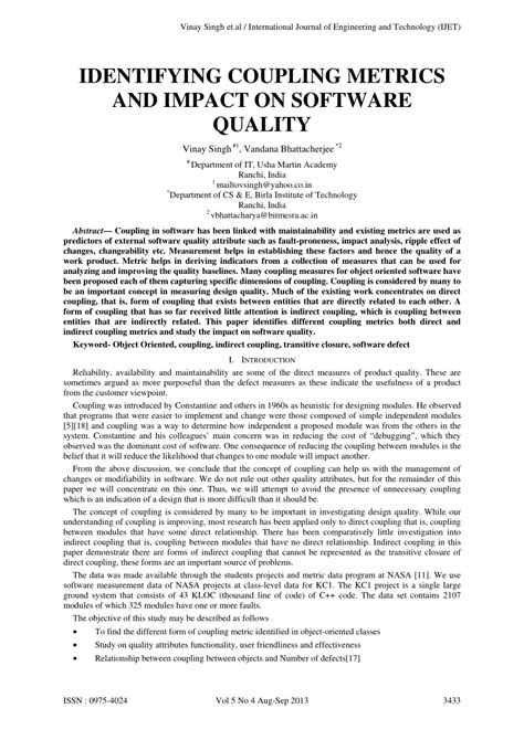 Pdf Identifying Coupling Metrics And Impact On Software Quality