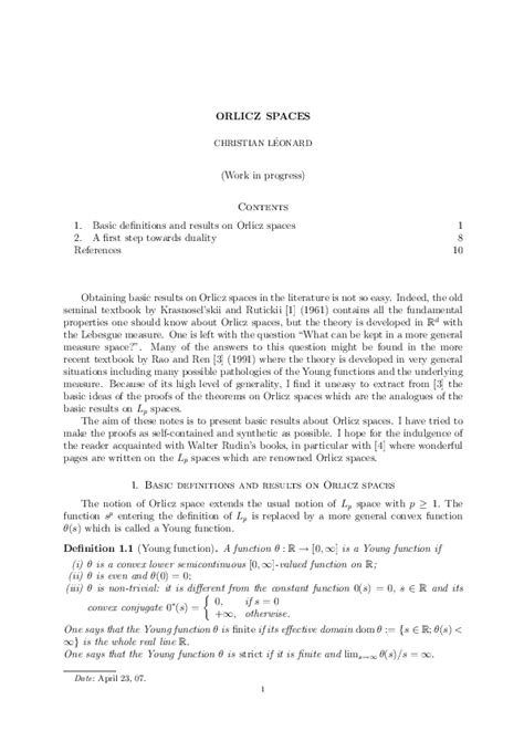 Pdf Orlicz Spaces