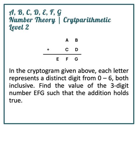 Cryptarithmetic Find The Value Of A B C D E F And G Rpasstimemath