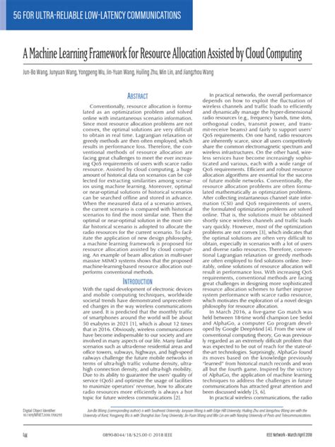 Amachinelearningframeworkforresourceallocationassistedbycloud