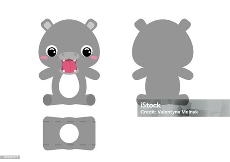 Diy 귀여운 하마 초콜릿 계란 홀더 템플릿 부활절 달걀소매 종이 상자 인쇄 가능한 색상 구성표입니다 레이저 절단 벡터 템플릿 격리 된 포장 디자인 그림 Diy에 대한 스톡