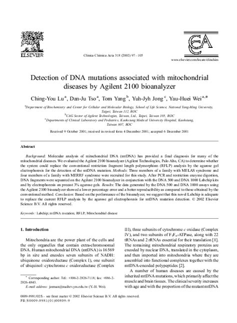 Pdf Detection Of Dna Mutations Associated With Mitochondrial Diseases