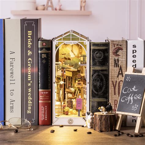 洗濯機可 Book Nook Kit Diy 3d Wooden Puzzles Dollhouse Bookshelf Insert