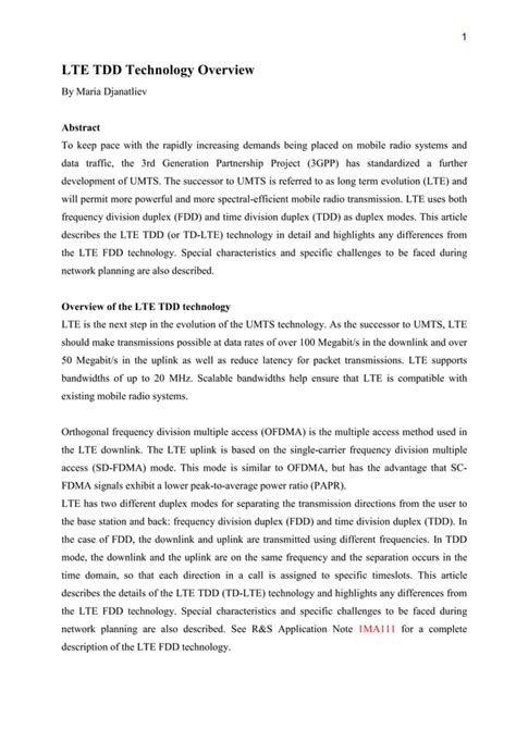 Lte Tdd Technology Overview Pdf