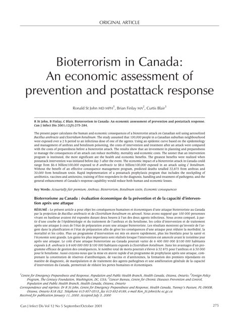 Pdf Bioterrorism In Canada An Economic Assessment Of Prevention And Postattack Response