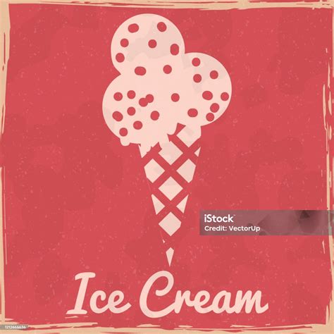 아이스크림 콘 달콤한 디저트 빈티지 포스터입니다 텍스처 그런 지 효과 복고풍 카드입니다 벡터 일러스트레이션 배경 실루엣 분리 고풍스런에 대한 스톡 벡터 아트 및 기타 이미지
