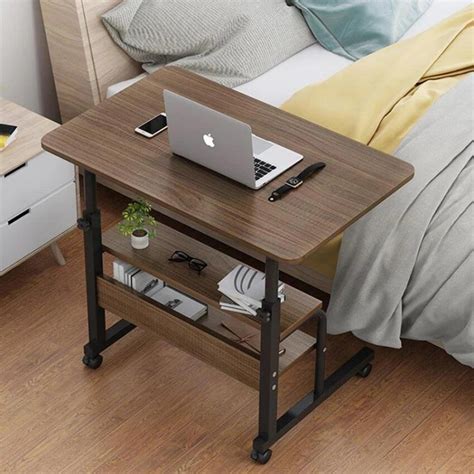 MESA PARA NOTEBOOK ALTURA AJUSTAVEL HOME OFFICE CAMA RODINHAS E PRATELEIRAS MULTIUSO MARROM