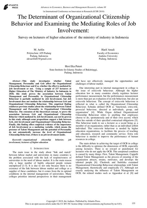 Pdf The Determinant Of Organizational Citizenship Behavior And Examining The Mediating Roles