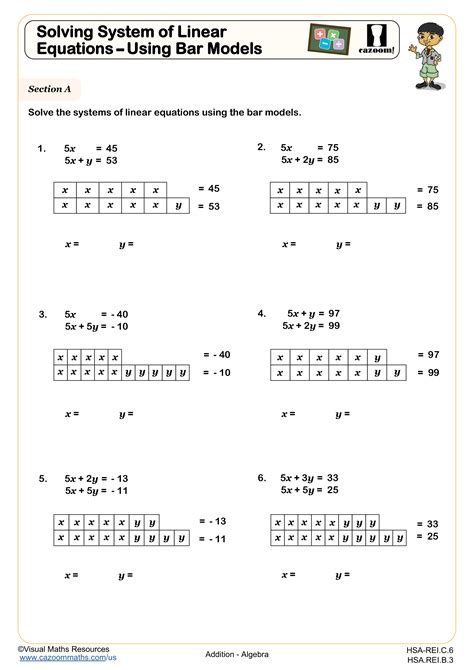 Solving Systems Of Linear Equations Using Bar Models Worksheet Fun