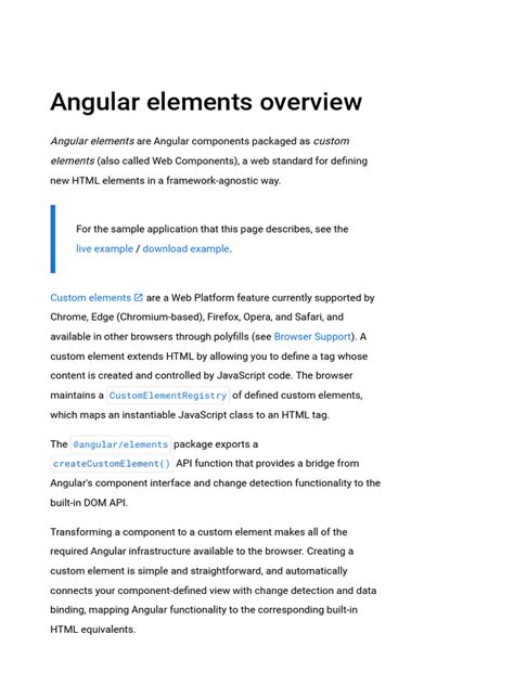 Angular Angular Elements Overview Pdf Document Object Model Html Element