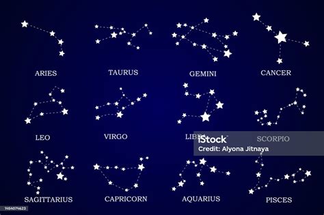 조디악 표지판 양자리 황소 자리 레오 쌍둥이 자리 처녀 자리 전갈 자리 천칭 자리 물병 자리 궁수 자리 물고기 자리 염소 자리 암 벡터 그림 0명에 대한 스톡 벡터 아트 및