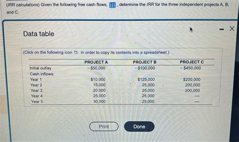 Solved IRR Calculations Given The Following Free Cash Chegg Com