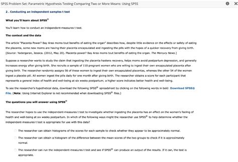 Solved SPSS Problem Set Parametric Hypothesis Testing Chegg
