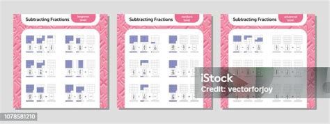 분수 수학 워크시트 집합 빼기 광장 책 페이지를 착 색 수학 퍼즐입니다 교육 게임입니다 벡터 일러스트입니다 개발에 대한 스톡 벡터 아트 및 기타 이미지 Istock