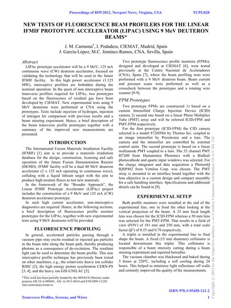 Pdf New Tests Of Fluorescence Beam Profilers For The Linear Ifmif Prototype Accelerator Lipac