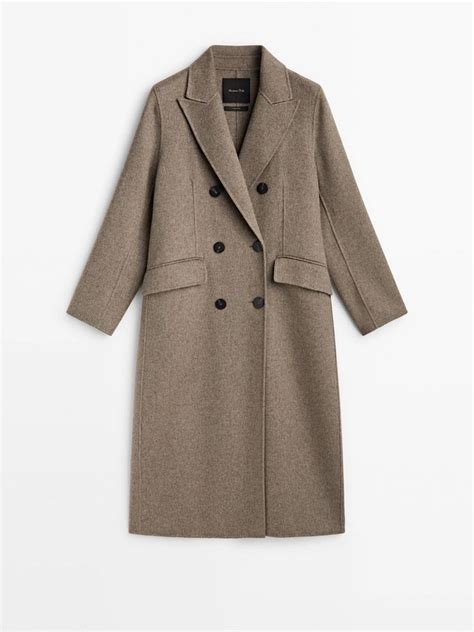Long Wool Blend Double Breasted Coat Massimo Dutti Brown Wool Coat