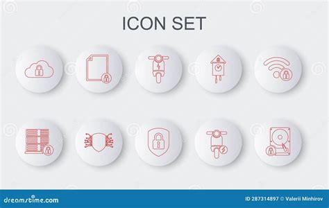 Set Line Hard Disk Drive And Lock Server Security With Electric Scooter Cloud Computing