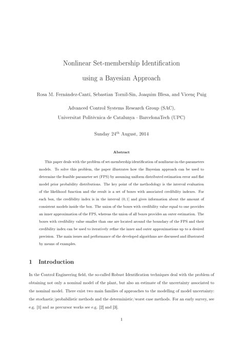 Pdf Non Linear Set Membership Identification Approach Based On The Bayesian Framework