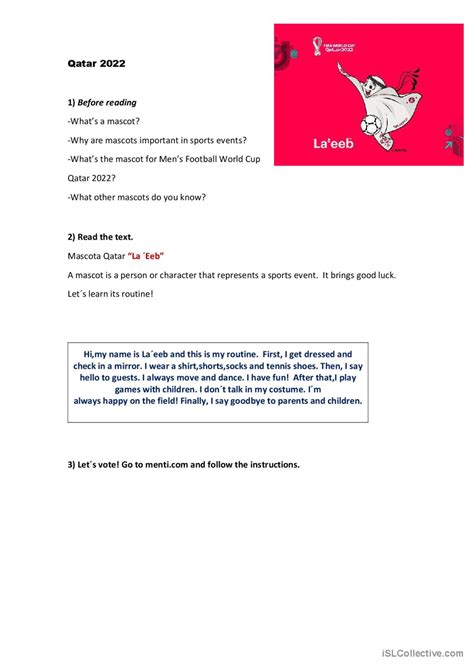 World Cup Mascots Routines English Esl Worksheets Pdf And Doc