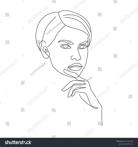 Woman Face Line Drawing Abstract Minimal เวกเตอร์สต็อก ปลอดค่า