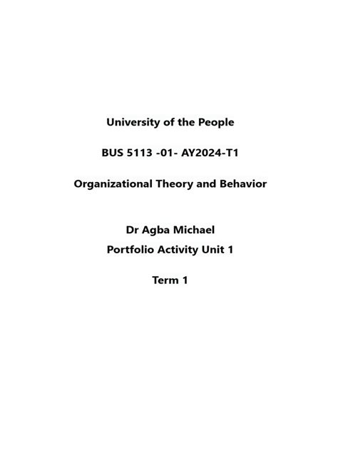 Bus 5113 Portfolio Activity Unit 1 Pdf Organizational Behavior