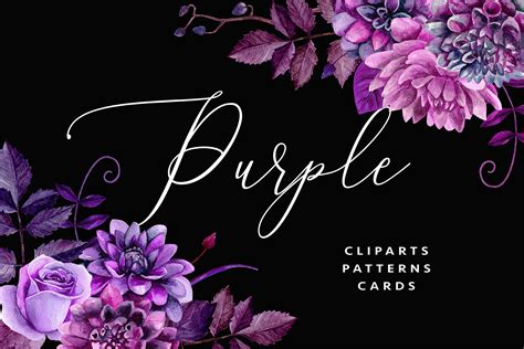 Watercolor Black Purple Floral Clipart Graphic By Remioniart · Creative