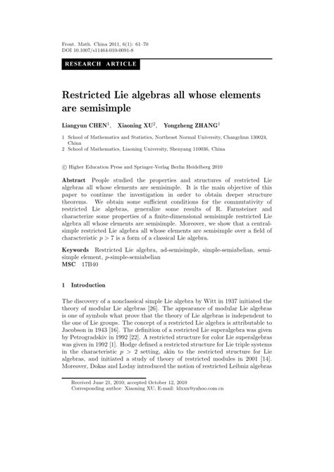 Pdf Restricted Lie Algebras All Whose Elements Are Semisimple