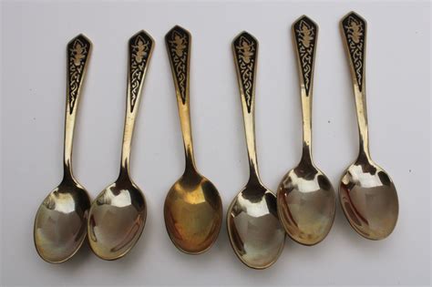 Vintage Thailand Tiny Solid Brass Spoons In Original Box Siam Dancer Design