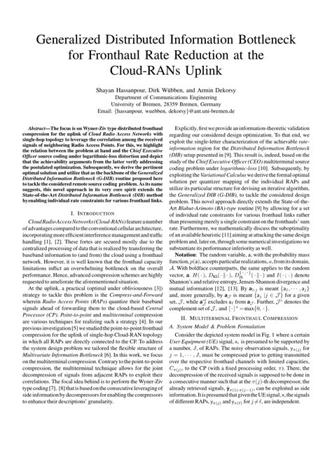 Pdf Generalized Distributed Information Bottleneck For Fronthaul Rate